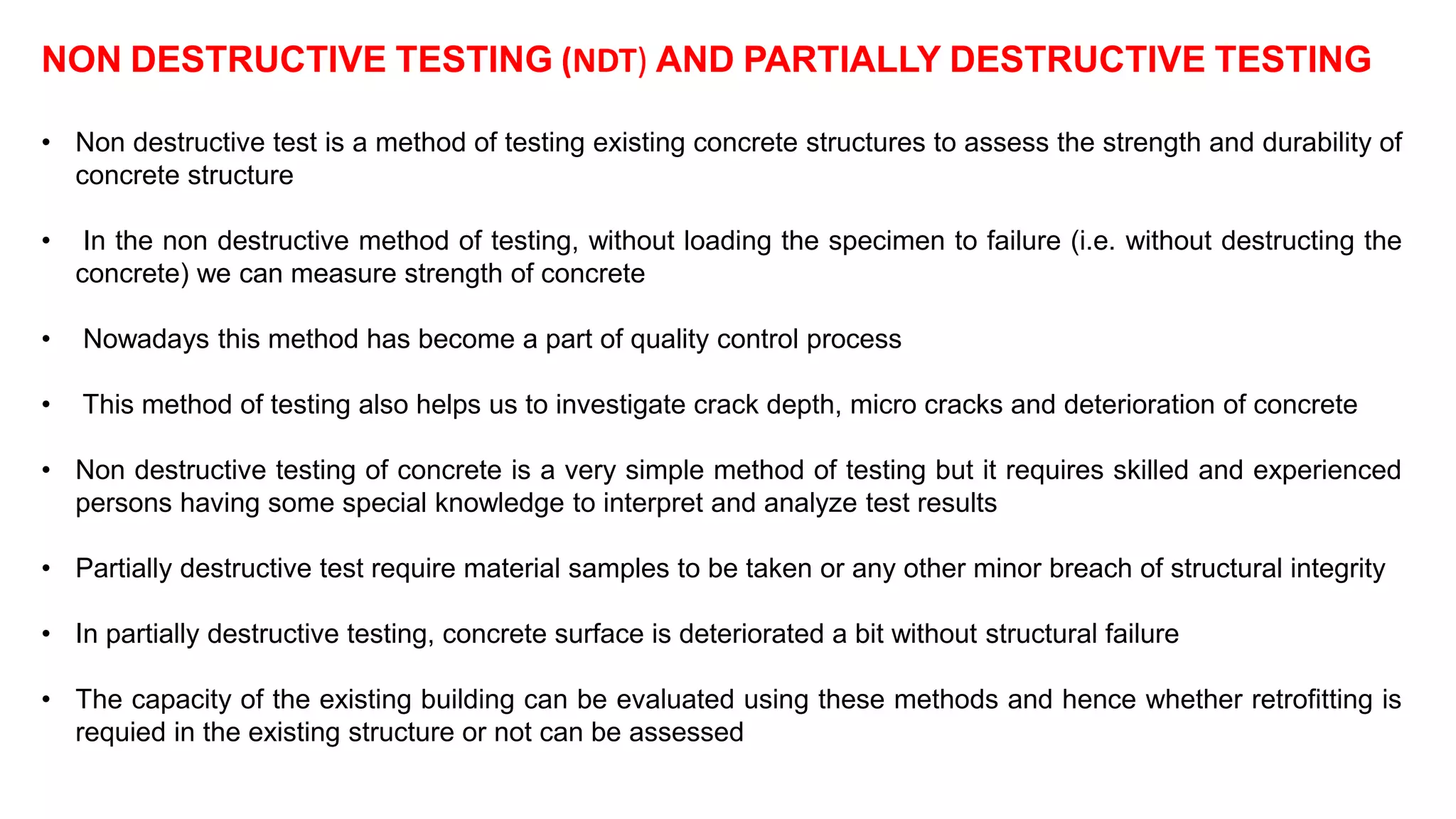 Non Destructive and Partially Destructive Testing Of Concrete ...