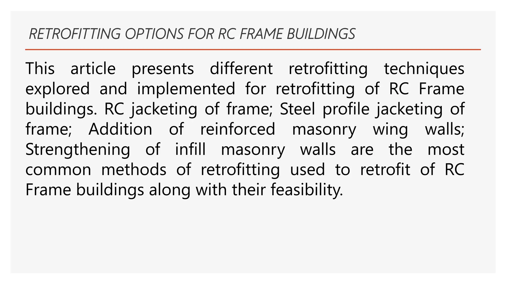 Retrofitting Options For Rc Frame Buildings Pptx