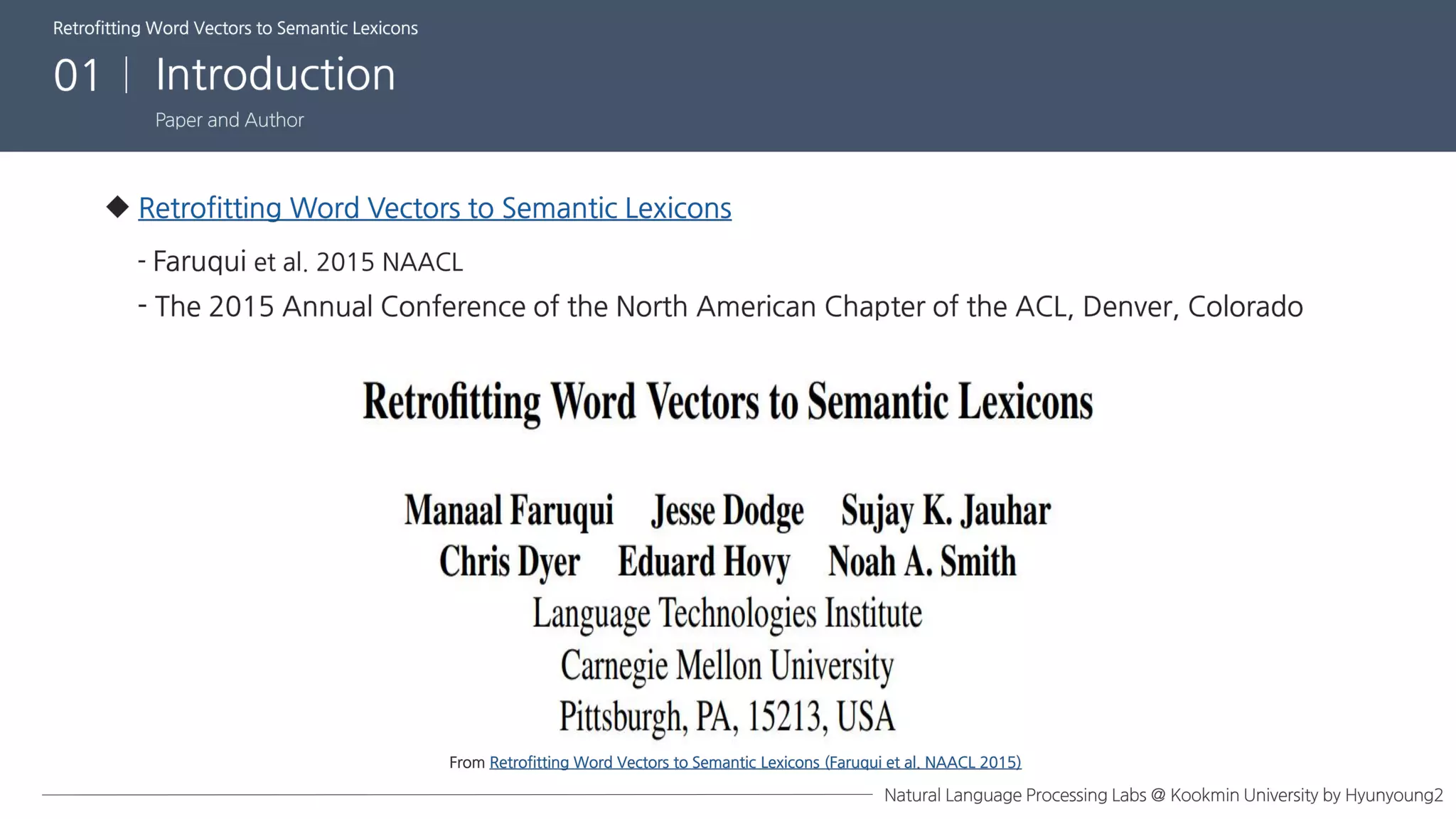 Paper Seminarretrofitting Word Vector To Semantic Lexicons Ppt