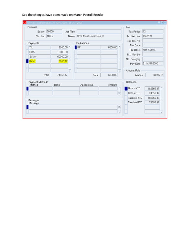 Oracle Retro pay by element | DOCX