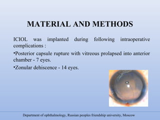 Retropupillary fixation of iris claw iol in phaco complication | PPT