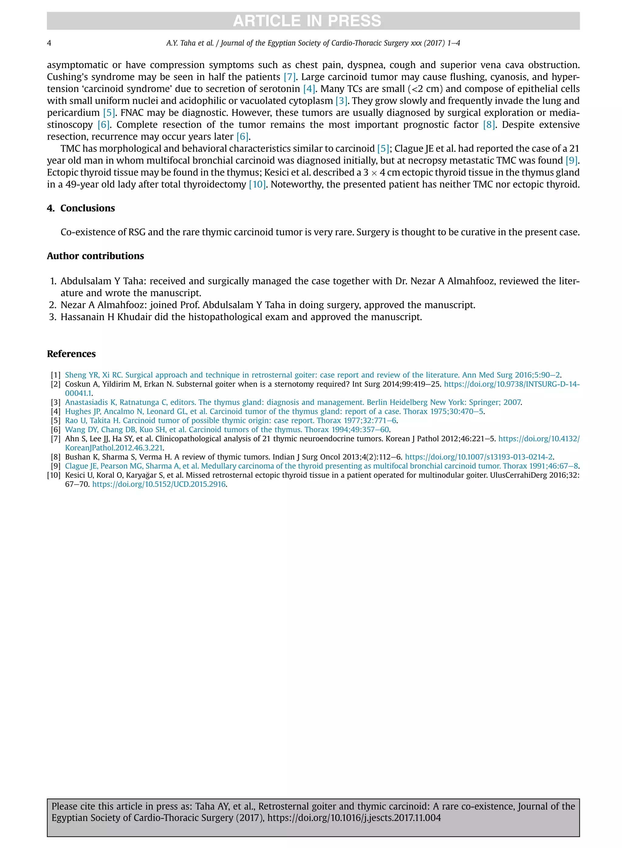 Retrosternal goiter and thymic carcinoid a rare co existence | PDF