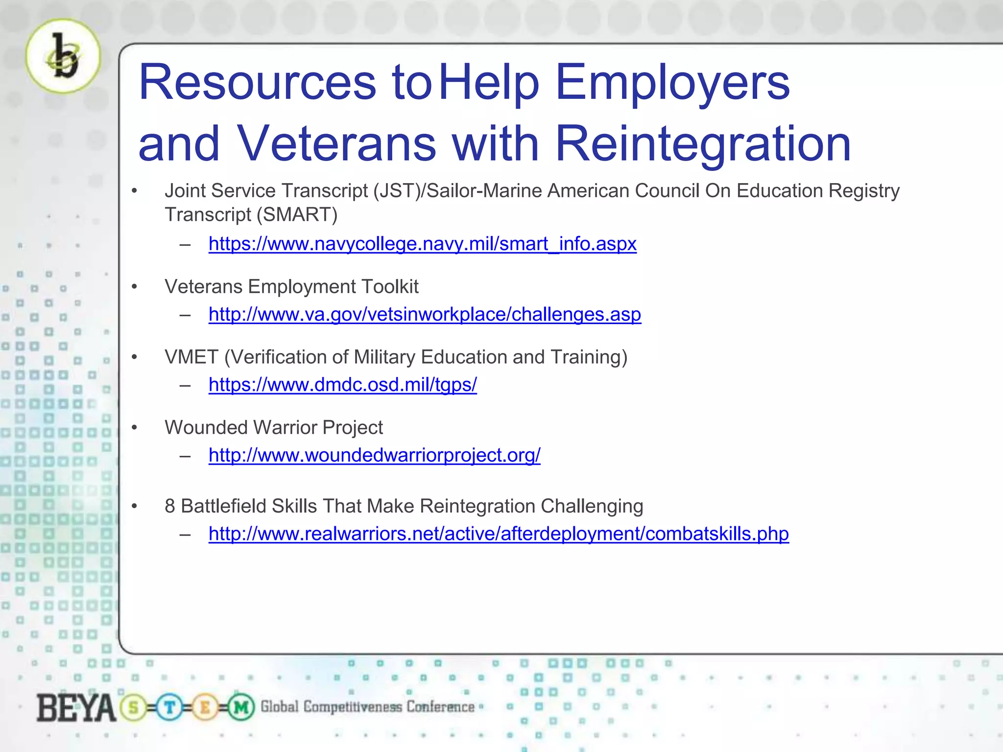 Returning Military Veterans; how do they fit in? | PPTX
