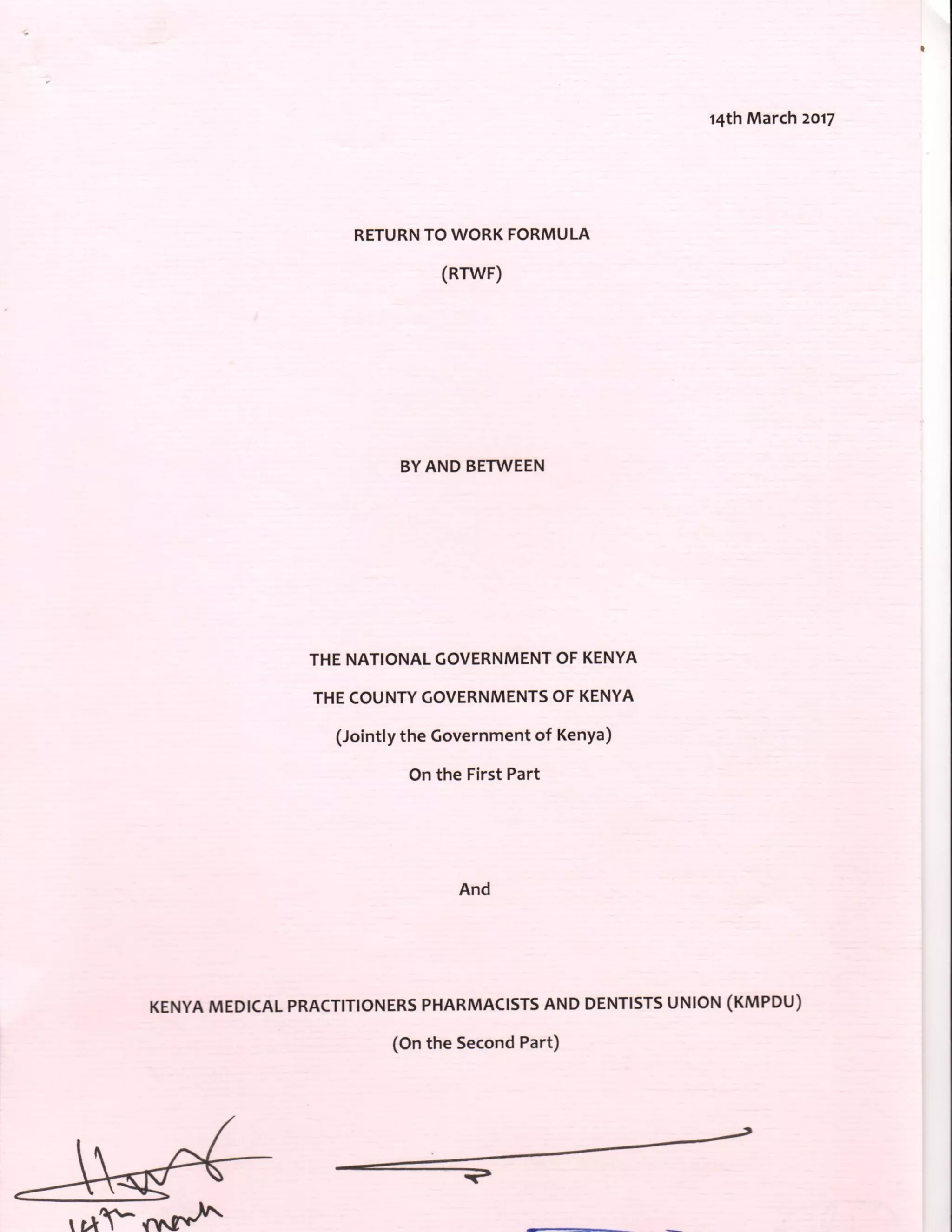 Return to work formual signed by KMPDU, Governors and State | PDF