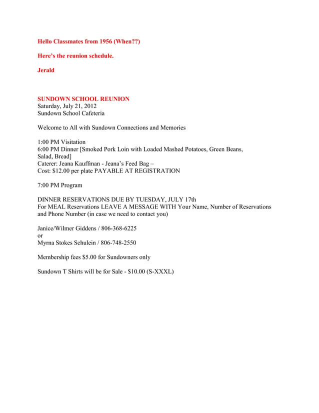 Reunion schedule july 21st | PDF