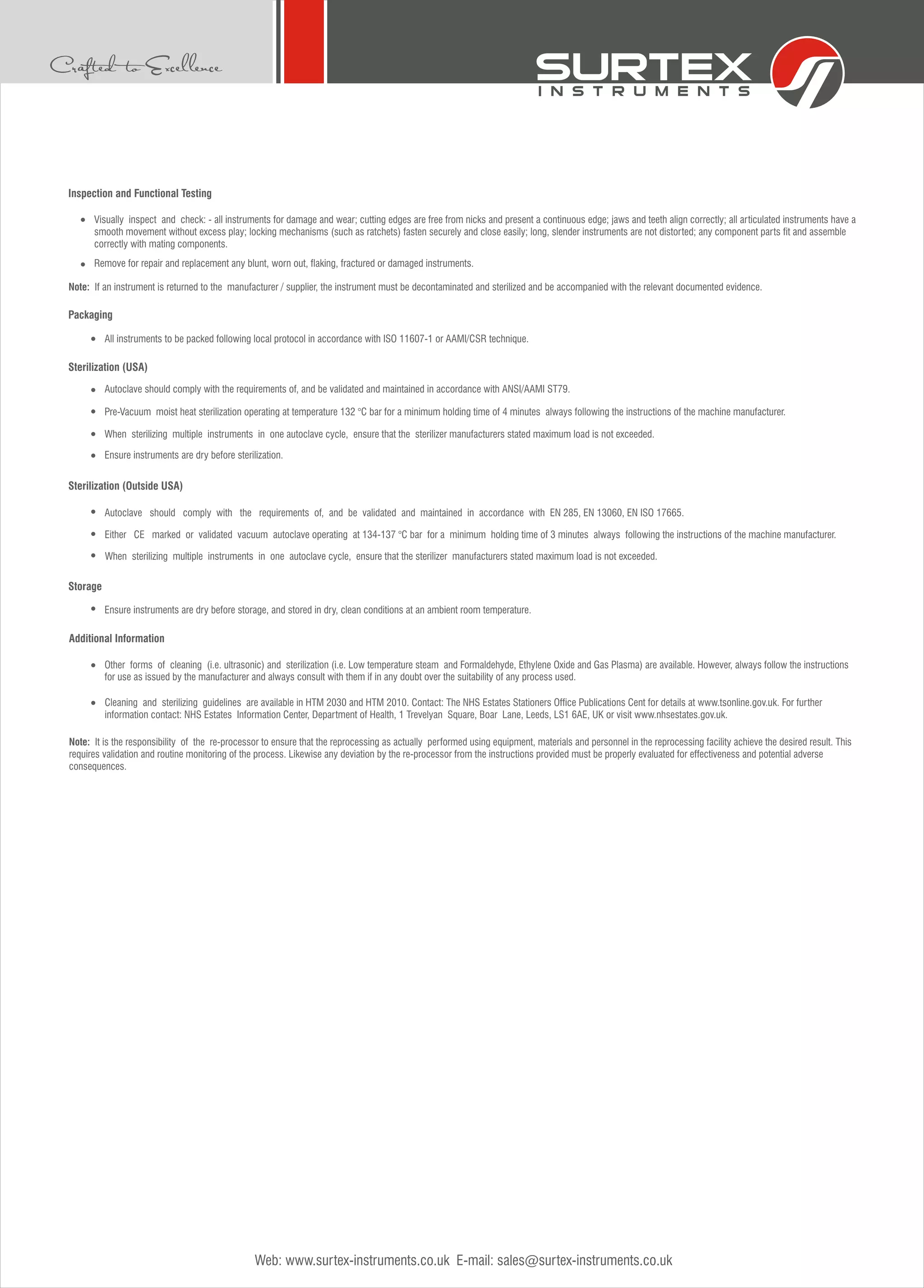 INSTRUCTIONS FOR REPROCESSING OF REUSABLE SURGICAL INSTRUMENTS | PDF