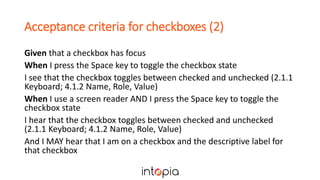Reusable acceptance criteria and test cases for accessibility | POTX