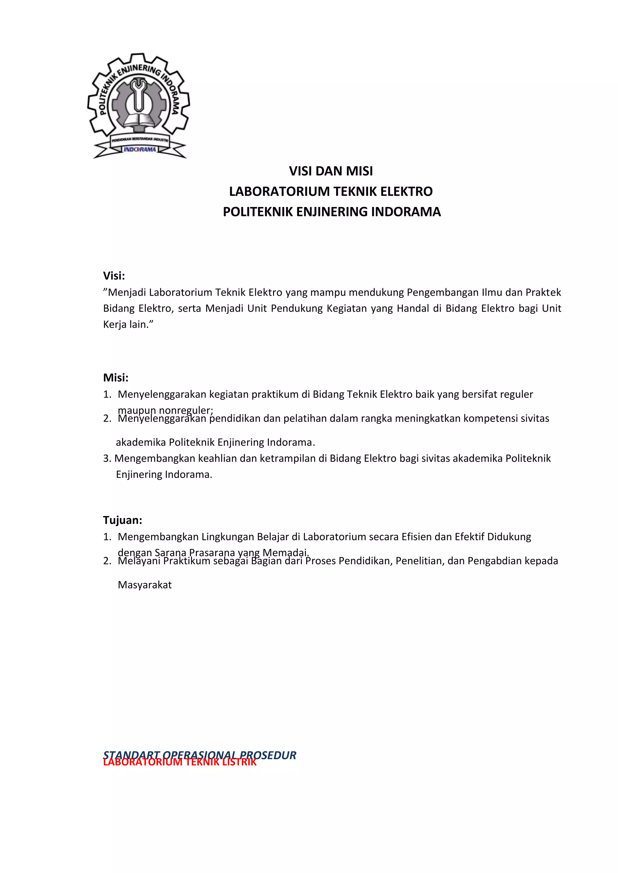 Standar Operasional Prosedur Laboratorium/Bengkel/Workshop Teknik ...