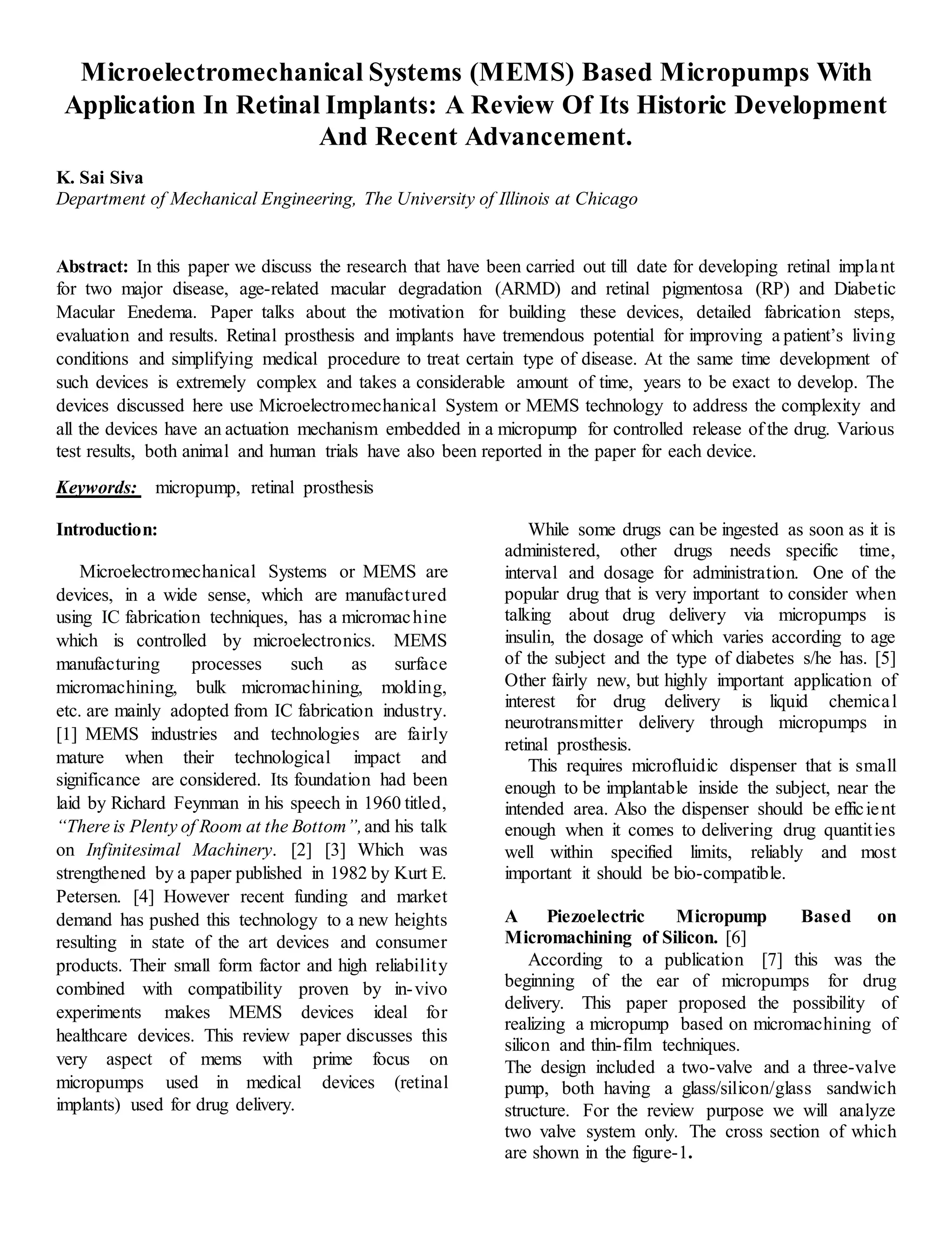 Microelectromechanical Systems (MEMS) Based Micropumps With Appli ...