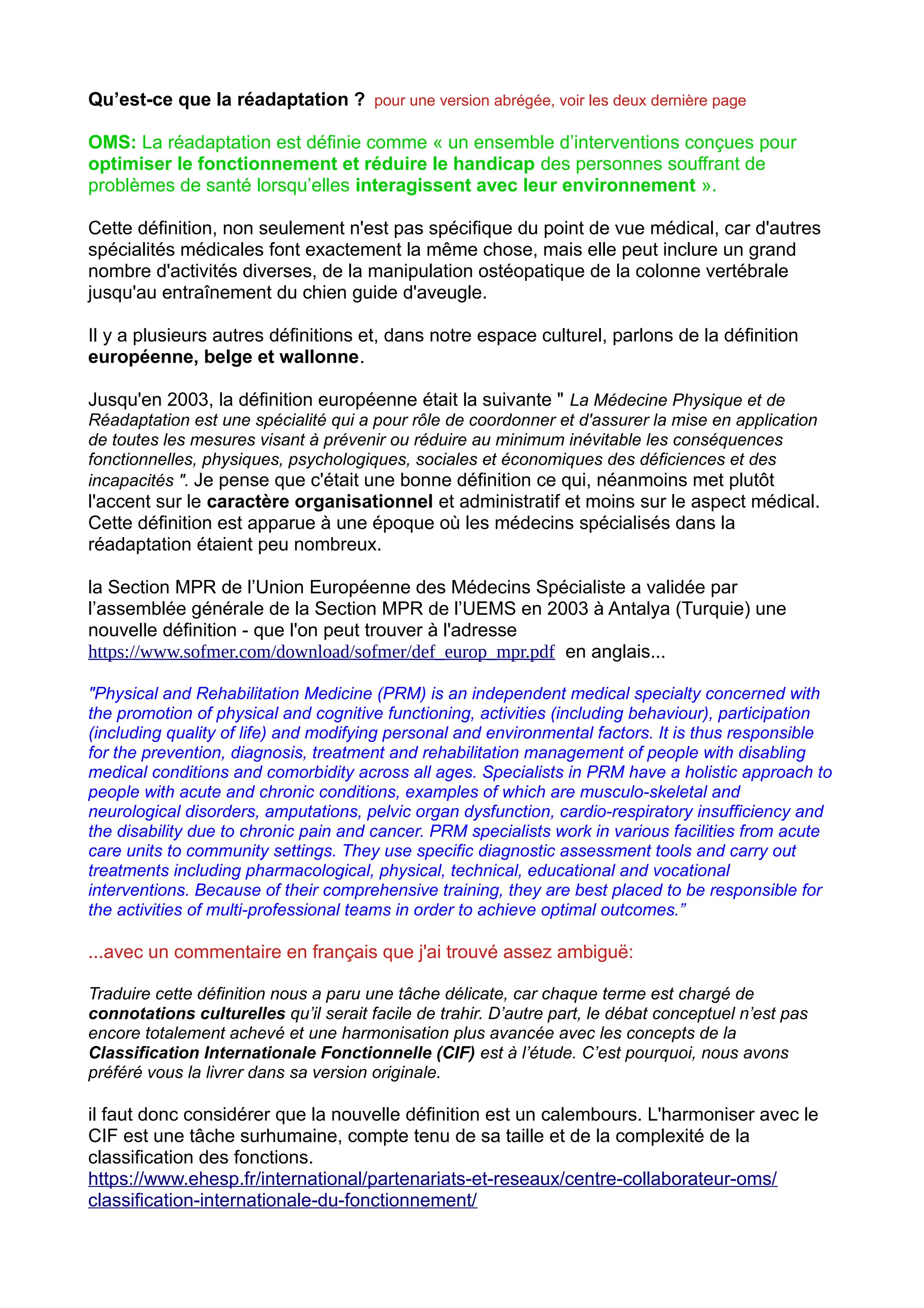 Qu’est-ce que la réadaptation ? Définitions à travers le temps et ...