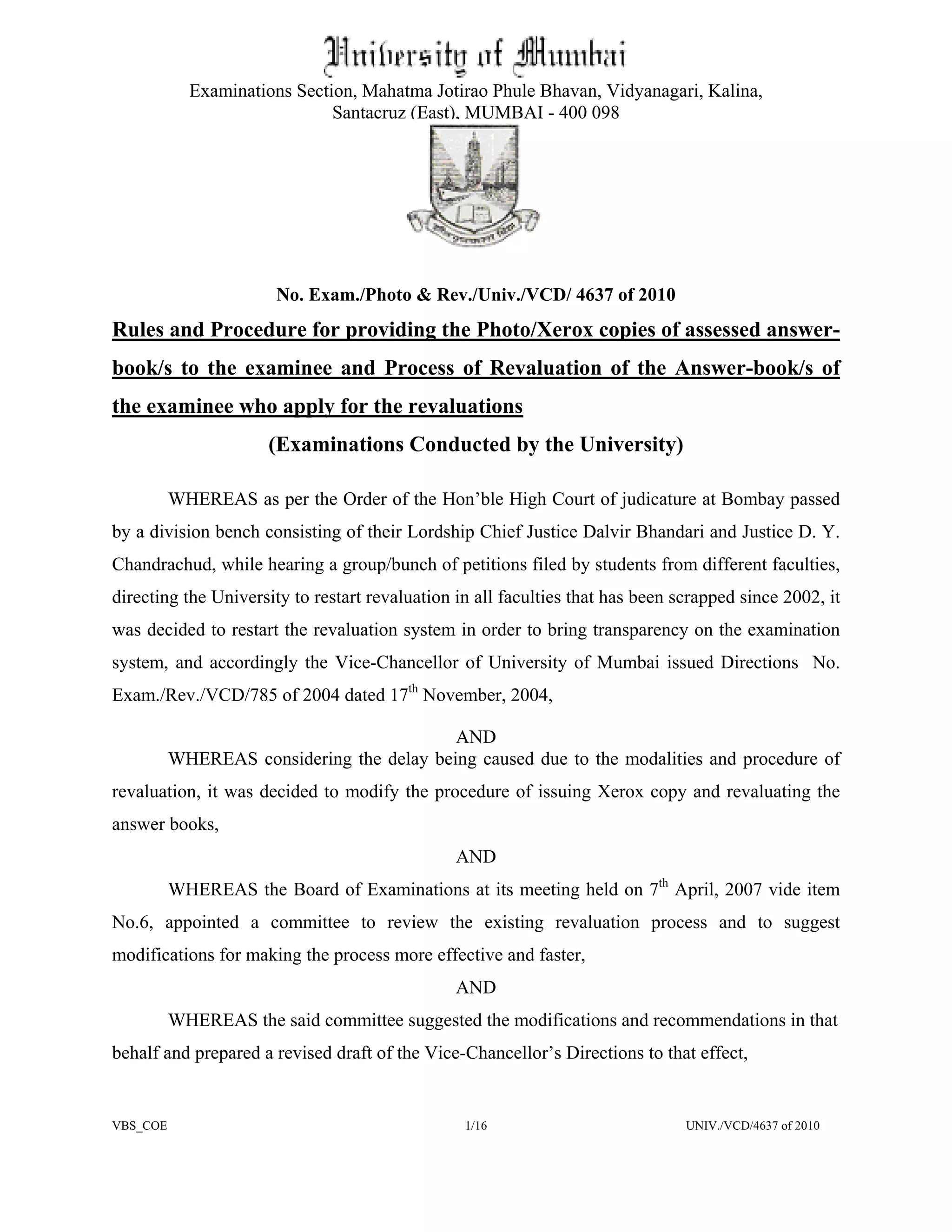 Revaluation norms of mumbai university | PDF
