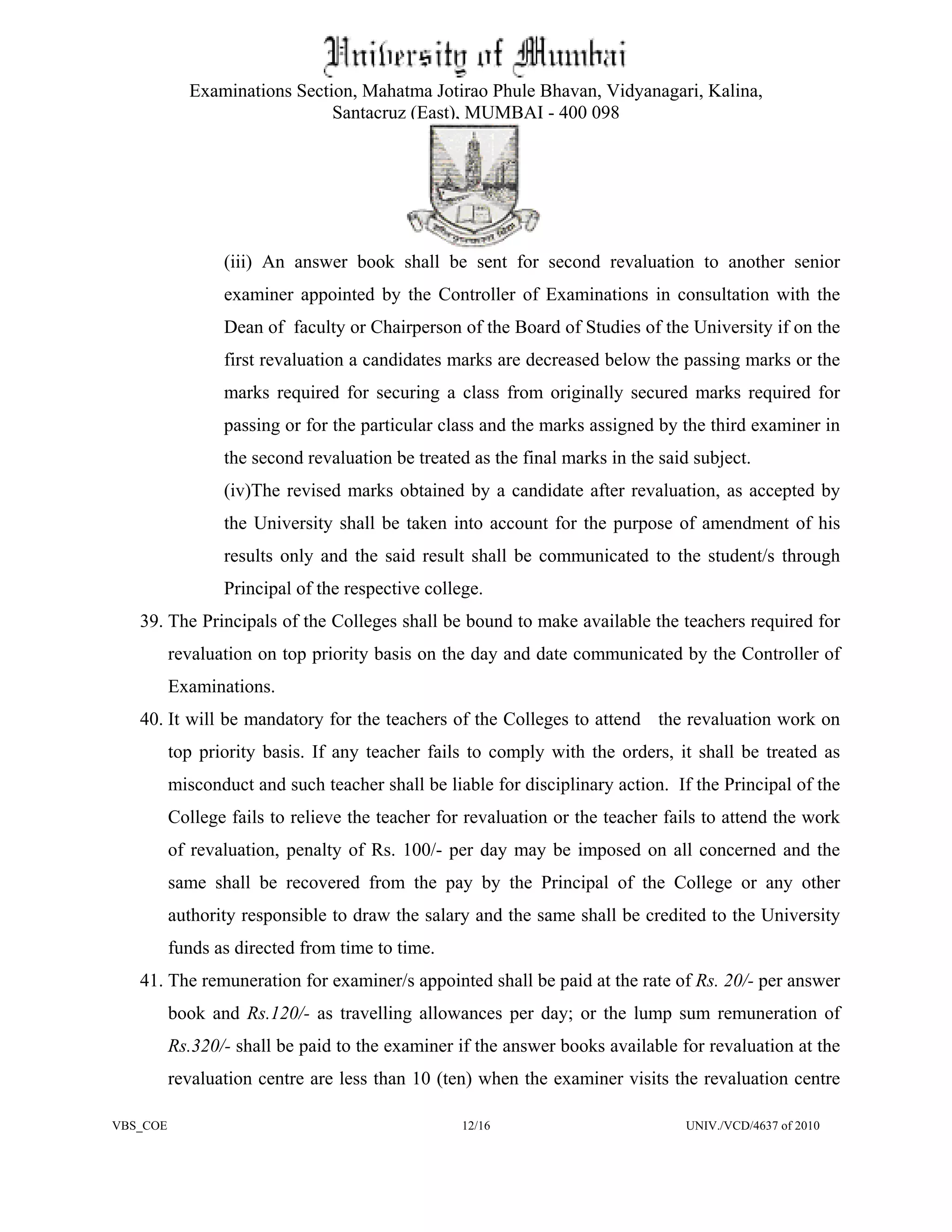 Revaluation norms of mumbai university | PDF