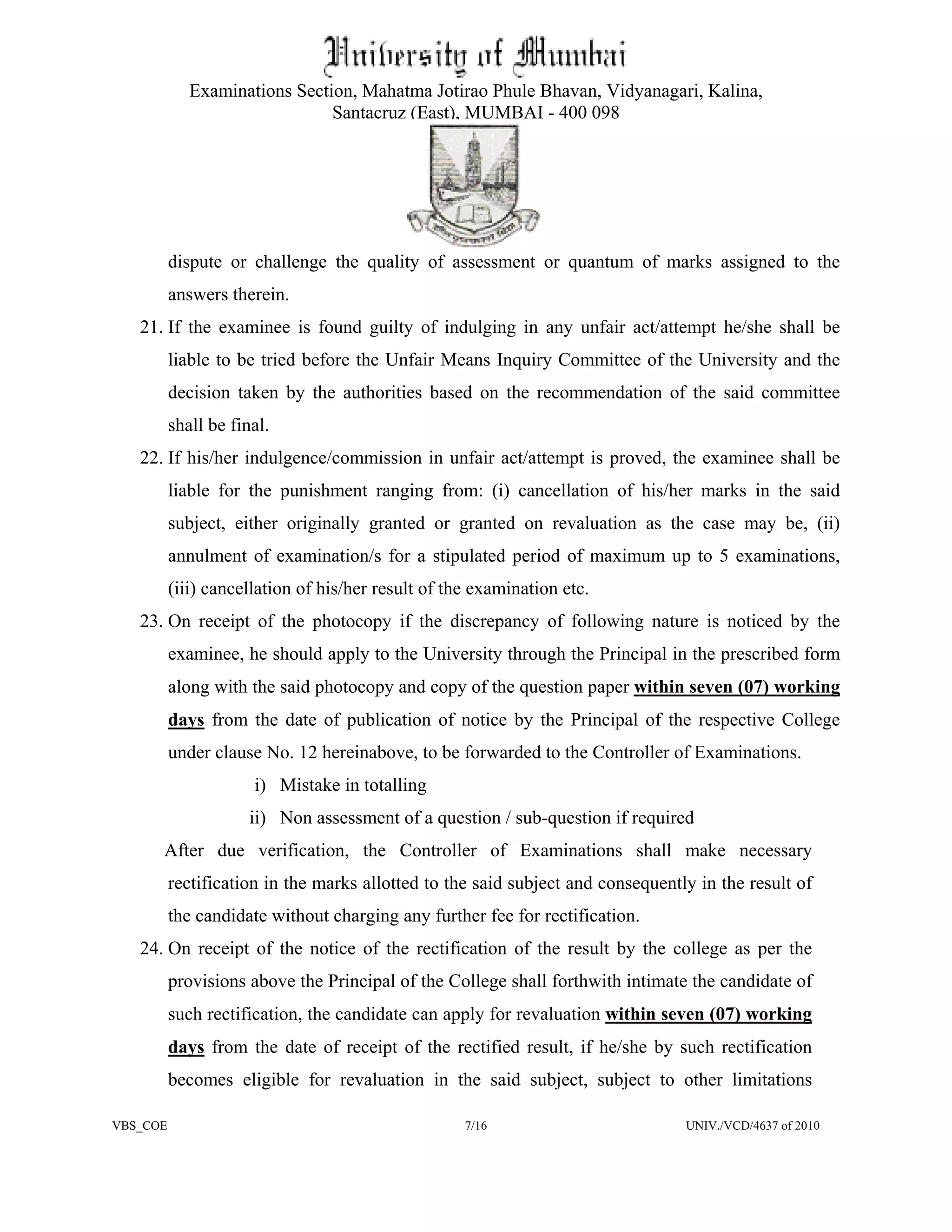 Revaluation norms of mumbai university | PDF