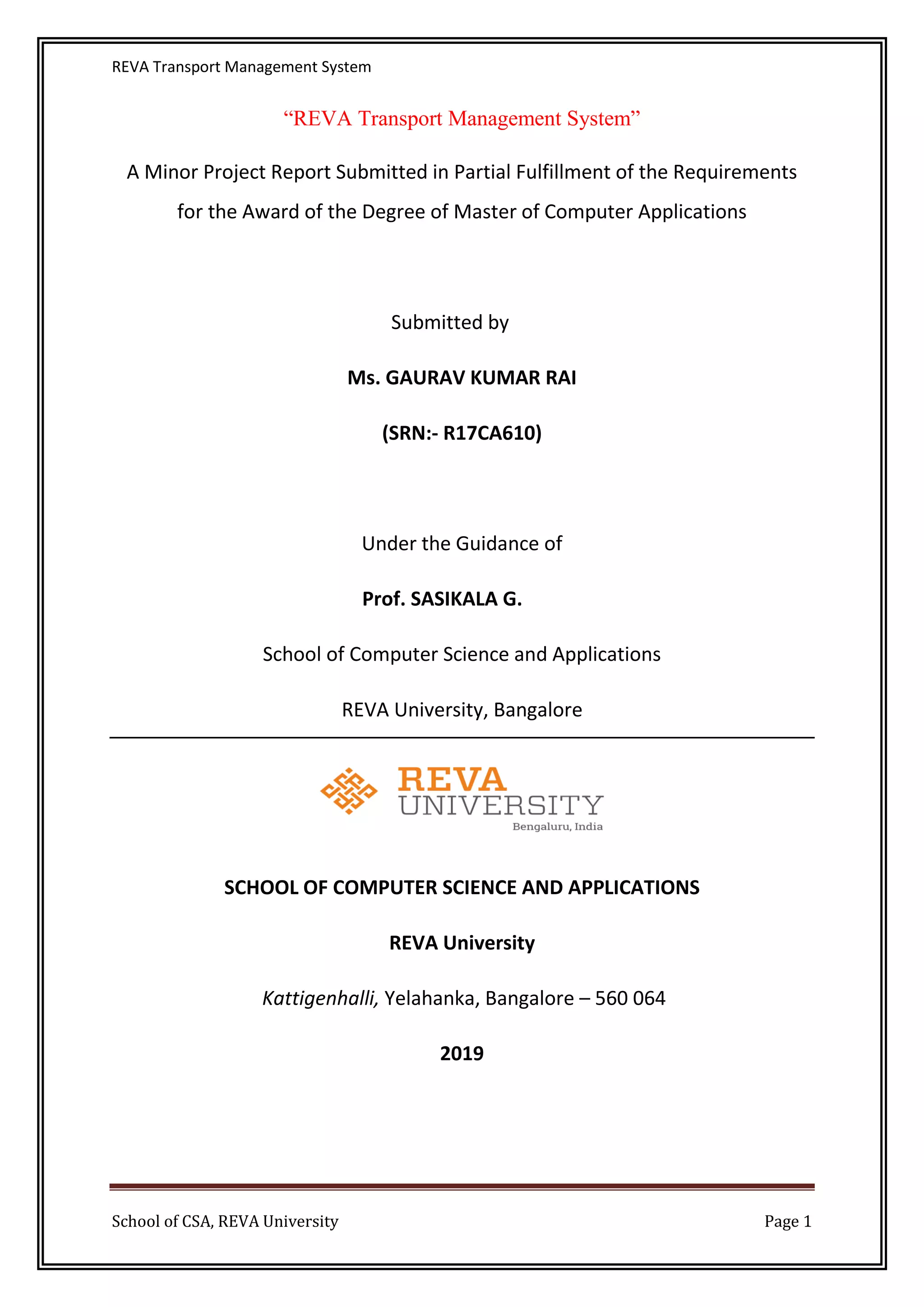 University/College Transport management system Documentation | PDF