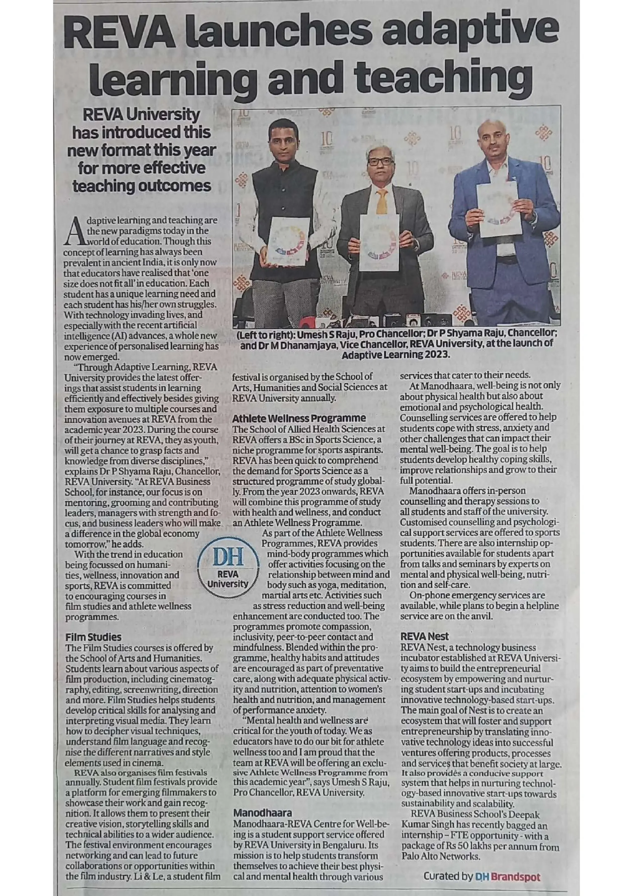 REVA University Launches New Adaptive Learning and Teaching - Deccan Herald | PDF