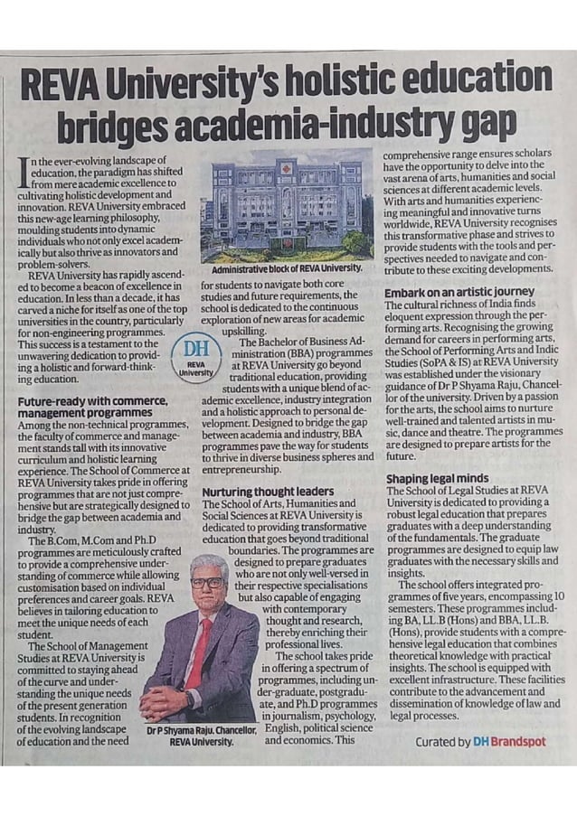 REVA University's Holistic Education Bridges Academia-industry gap - Deccan Herald | PDF