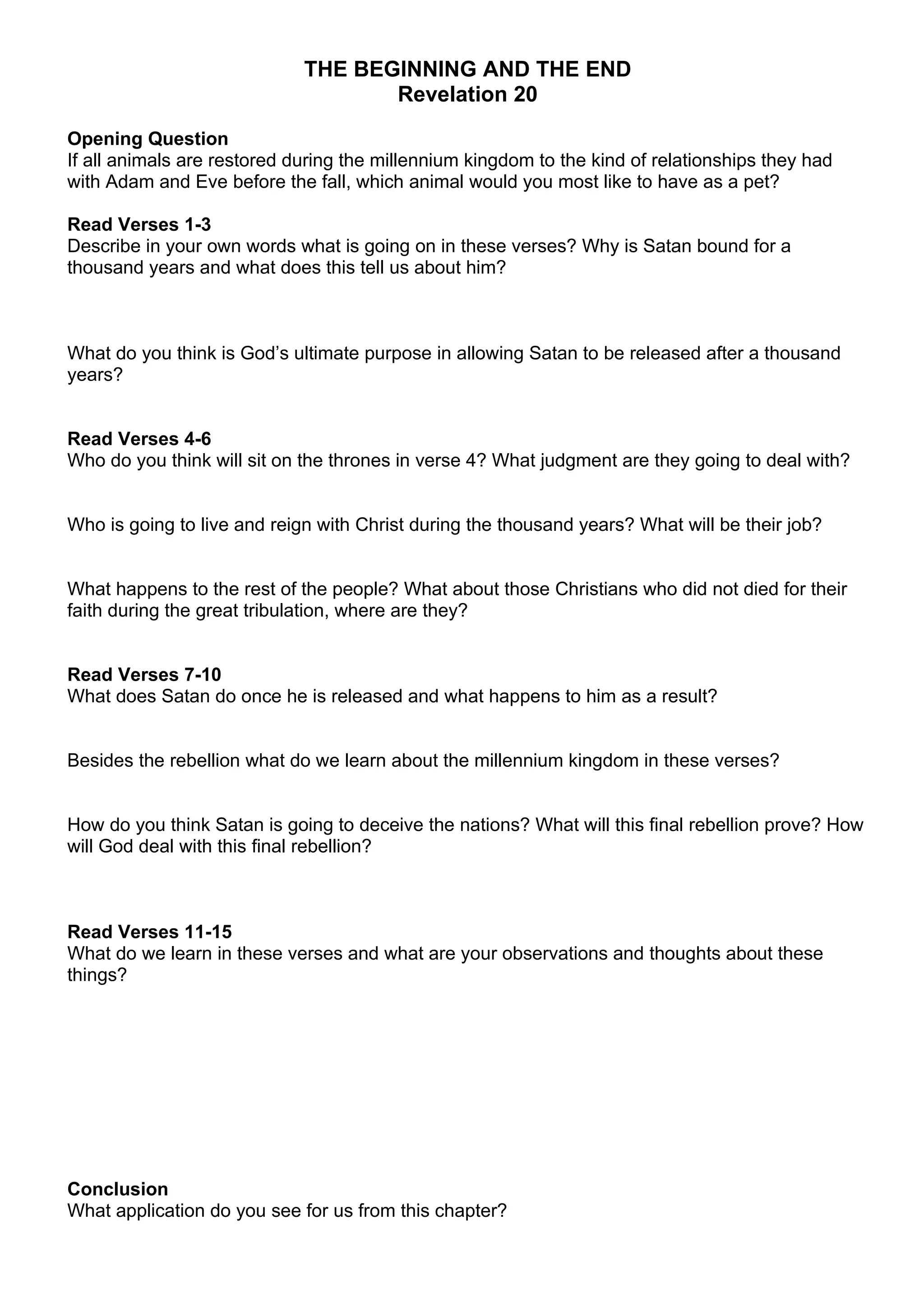 Revelation 20 Questions | DOC