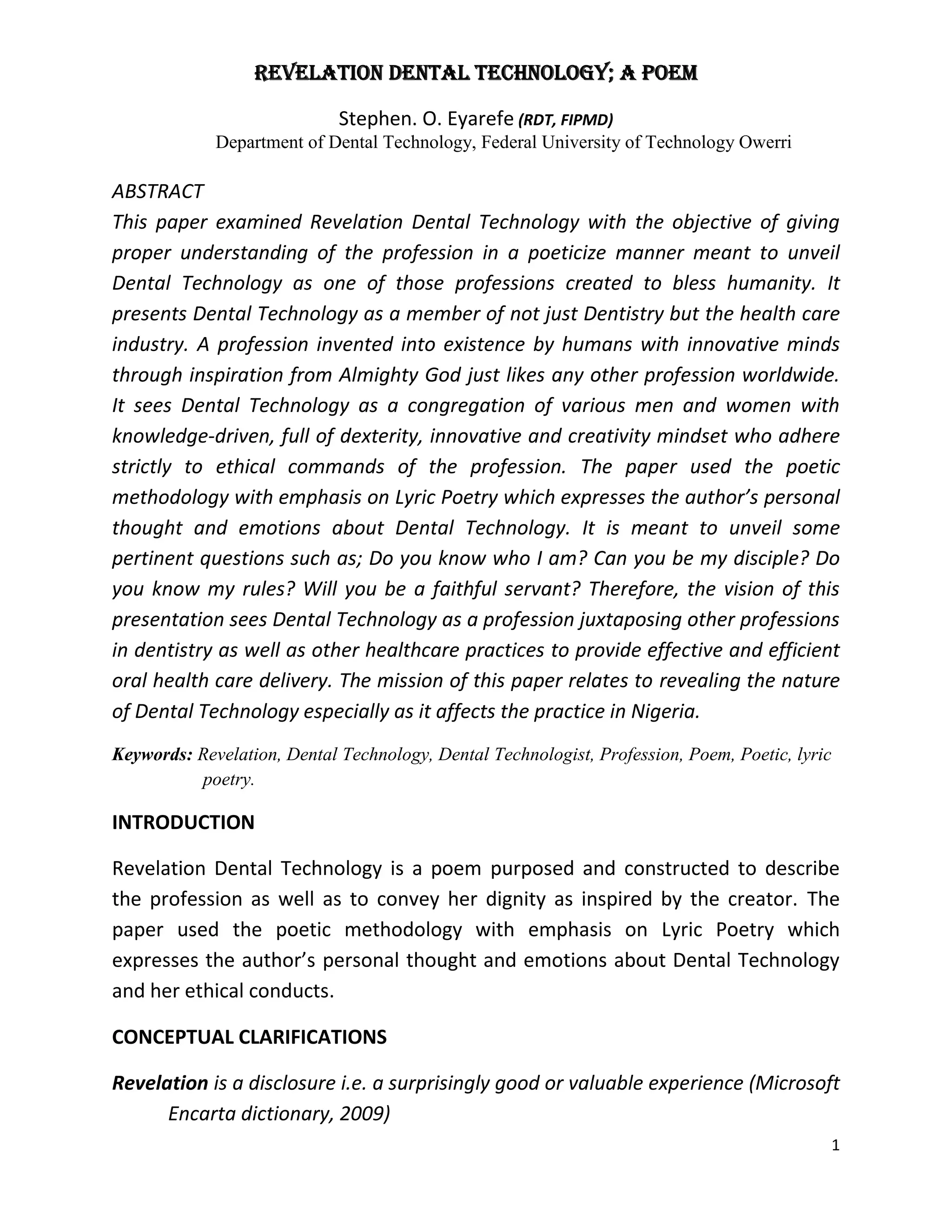 Revelation Dental Technology; A Poem | PDF