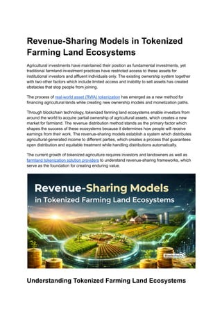 Revenue-Sharing Models in Tokenized Farming Land Ecosystems | PDF