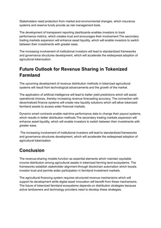 Revenue-Sharing Models in Tokenized Farming Land Ecosystems | PDF
