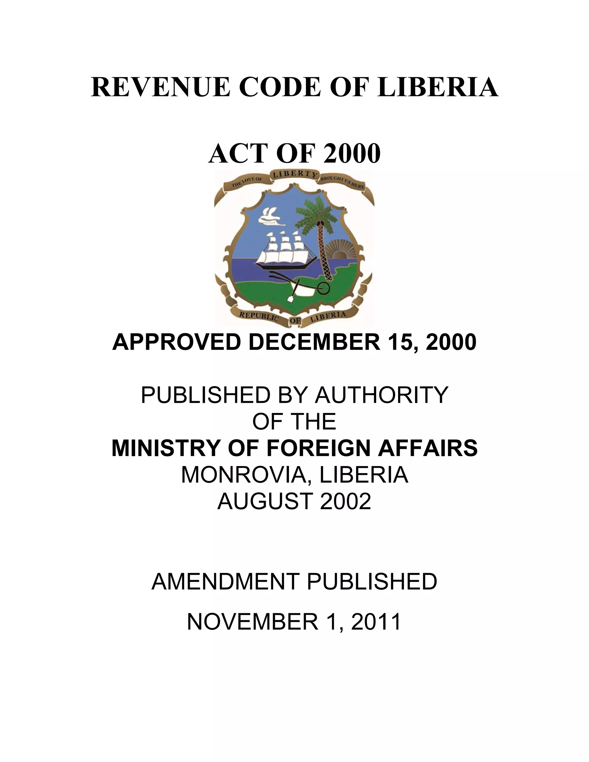 Revenue code of liberia 2011 | PDF