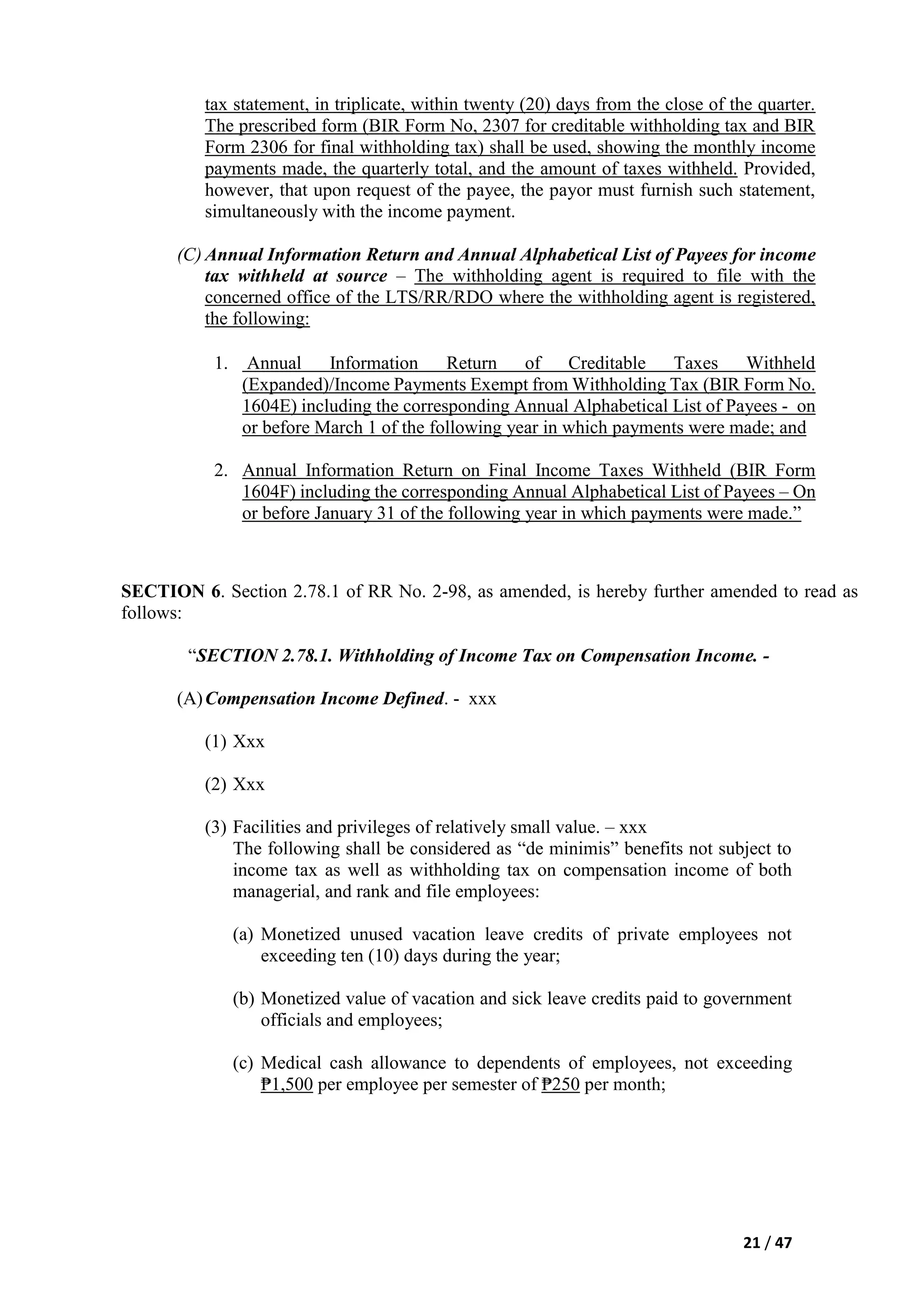 Revenue regulations no. 11 2018,(train law) relative to withholding of ...