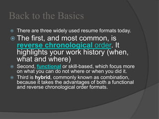 Reverse chrono format resume workshop | PPTX | Resume Writing and ...