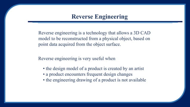 Reverse Engineering for additive manufacturing | PPT | 3-D Graphics ...