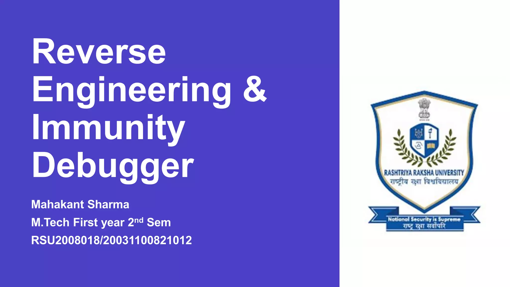 Reverse engineering & immunity debugger | PPT