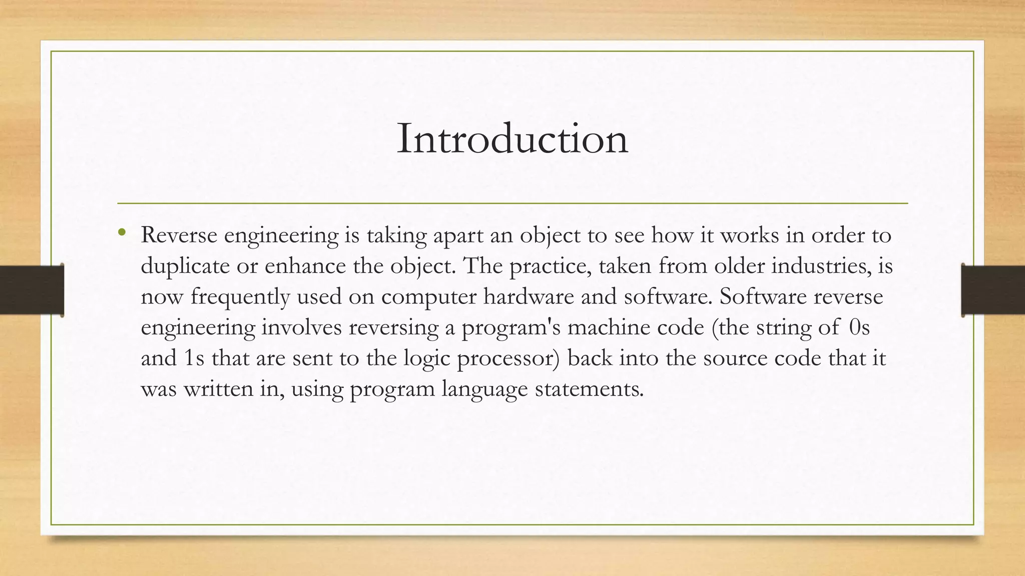 Reverse engineering in software engineering vaibhav | PPTX