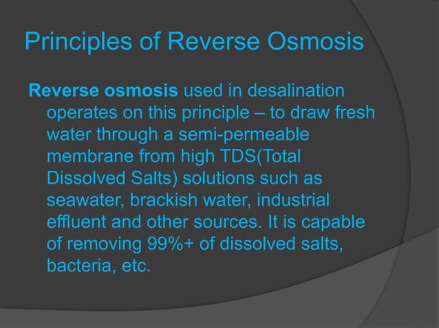 Reverse osmosis - Principles and Analysis