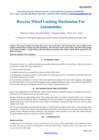 Reverse Wheel Locking Mechanism For Automobiles | PDF