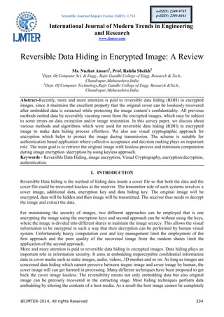 Reversible Data Hiding in Encrypted Image: A Review | PDF