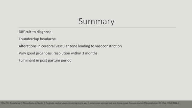 Reversible Cerebral Vasoconstriction Syndrome | PPT