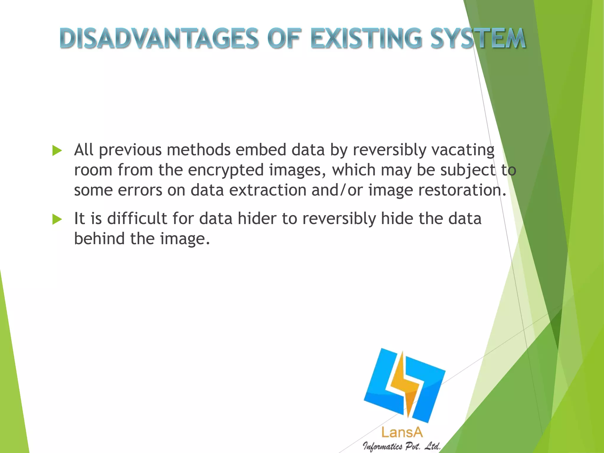 Reversible data hiding in encrypted images by reserving room before encryption | PPTX