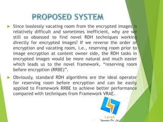 Reversible data hiding in encrypted images by reserving room before encryption | PPT