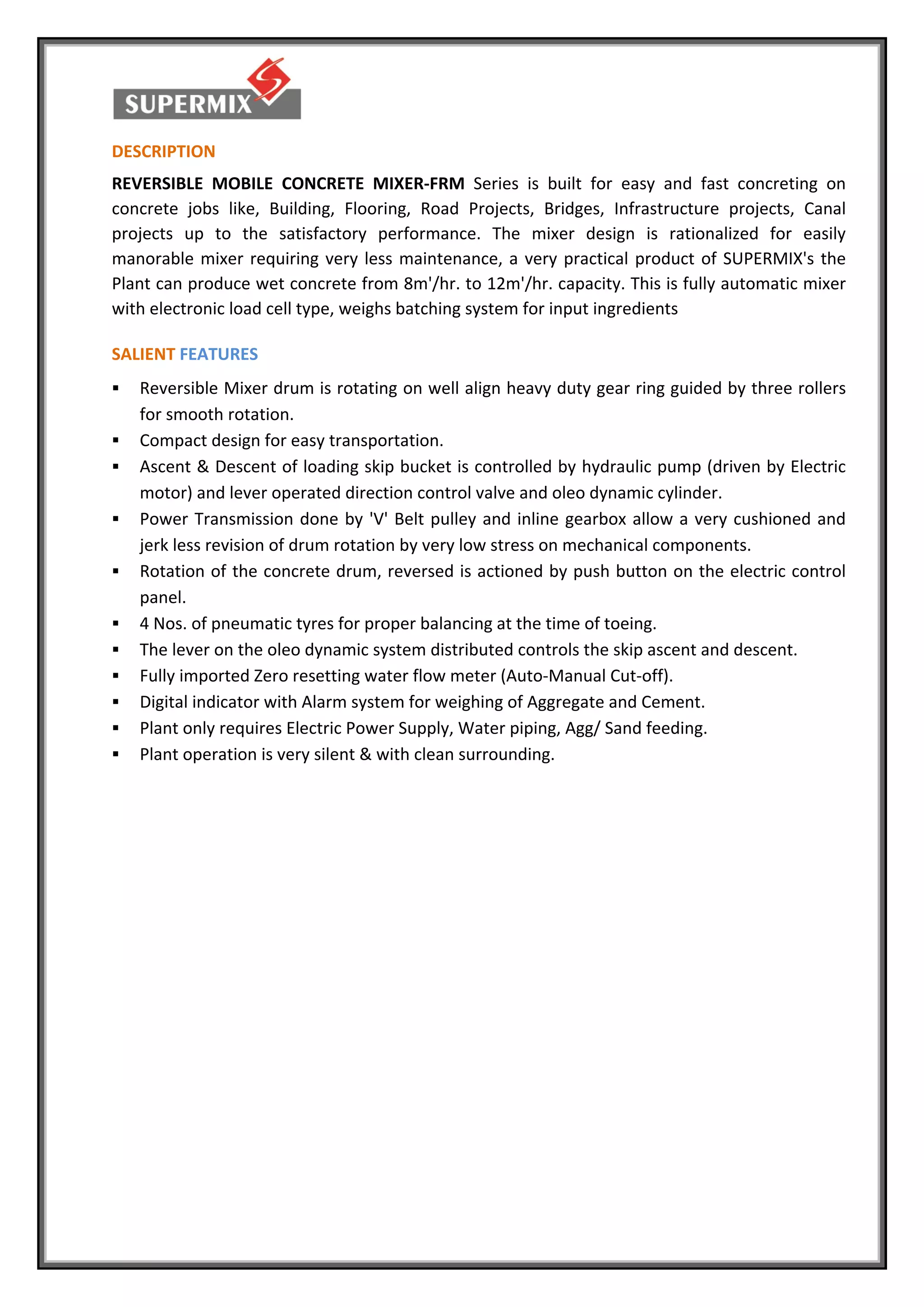 Reversible Mobile Concrete Mixer | PDF