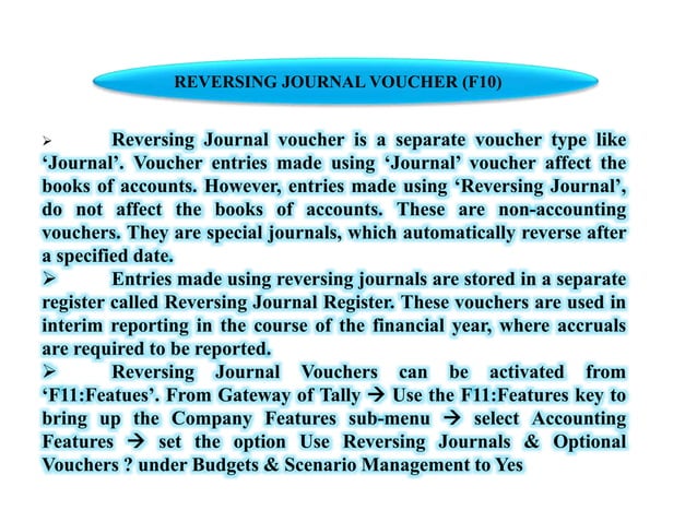 REVERSING JOURNAL VOUCHER (F10) in Tally - R.D.Sivakumar | PPTX ...