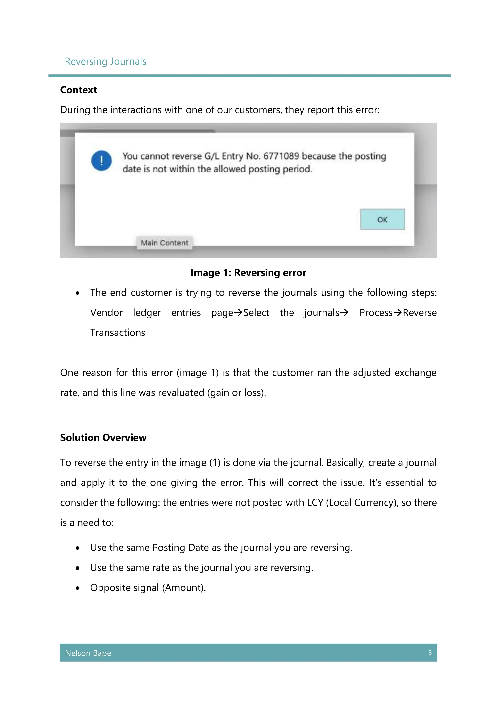 Revsersing Journals Using Business Central | DOCX