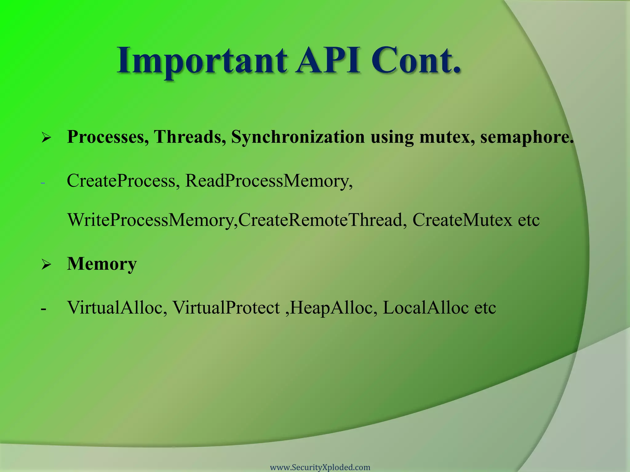 Reversing & malware analysis training part 2 introduction to windows internals | PPTX