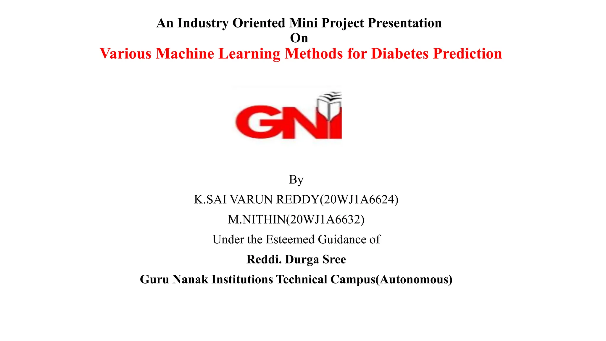 Diabetes Prediction Using Machine Learning Pptx