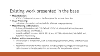 Realtime pothole detection system using improved CNN Models | PPTX