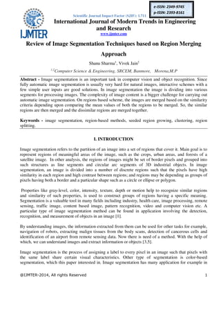 Review of Image Segmentation Techniques based on Region Merging Approach | PDF
