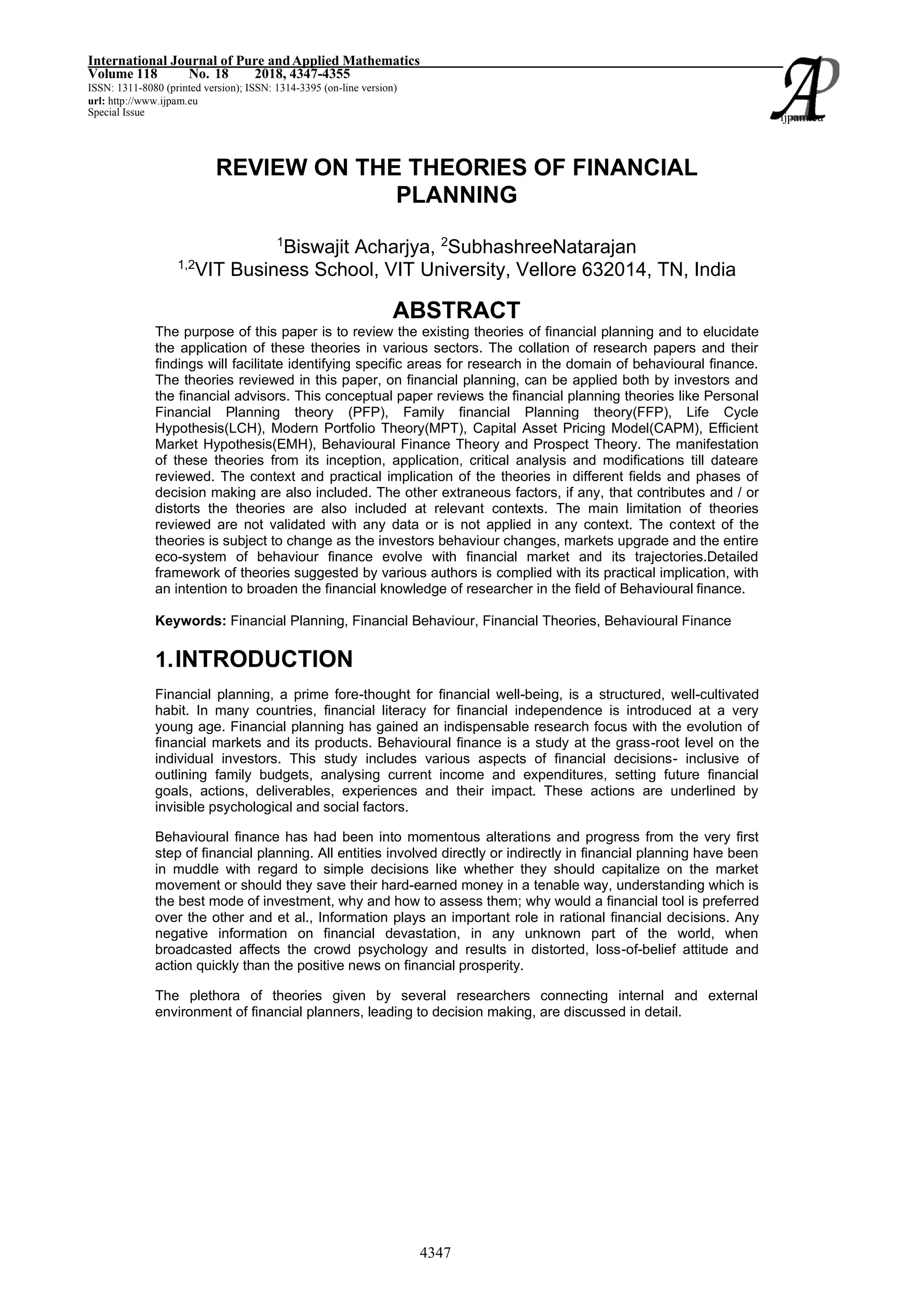 Review on-the-theories-of-financial-planning | PDF