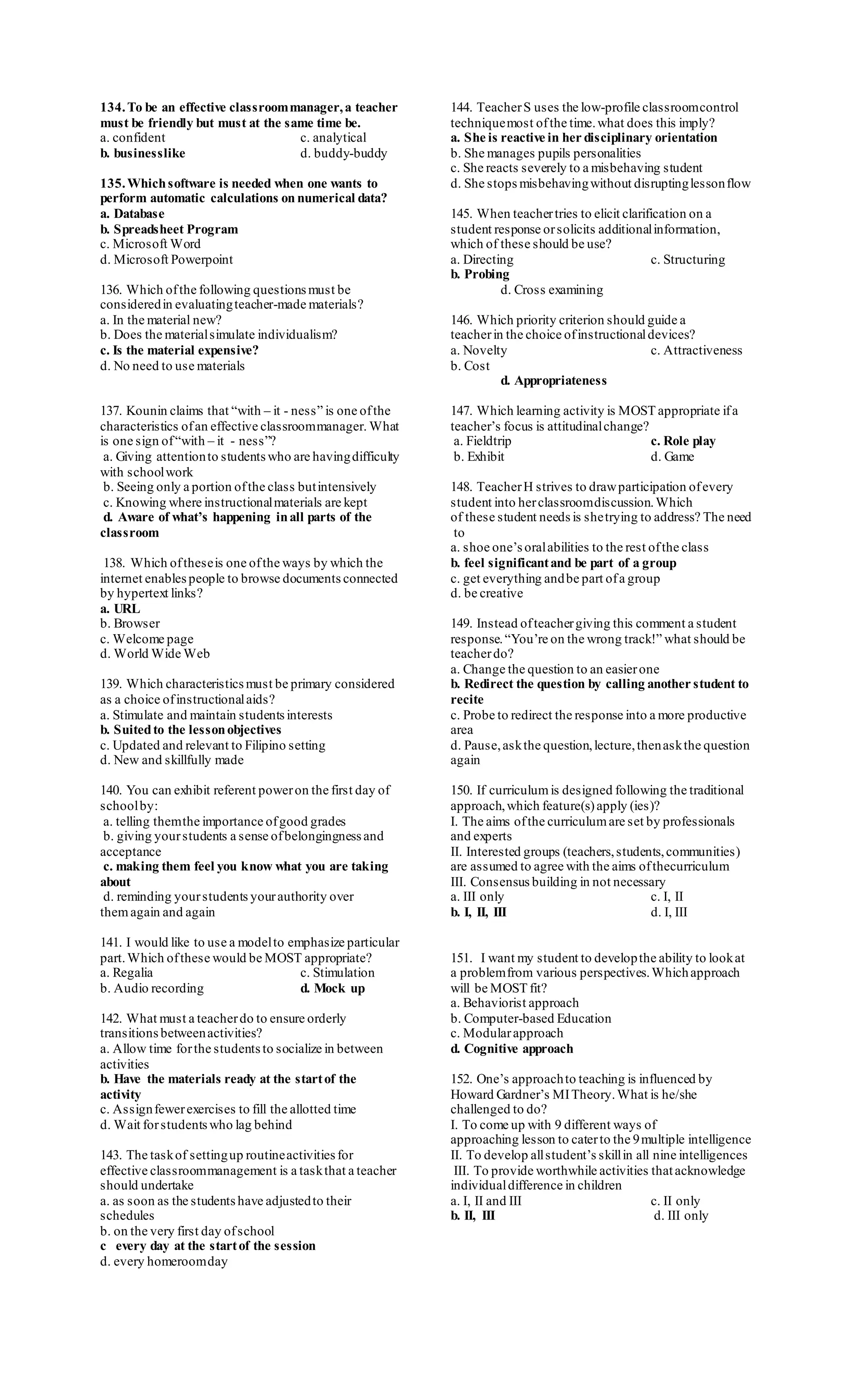 Review profed-part-b-with-answers-1 | PDF