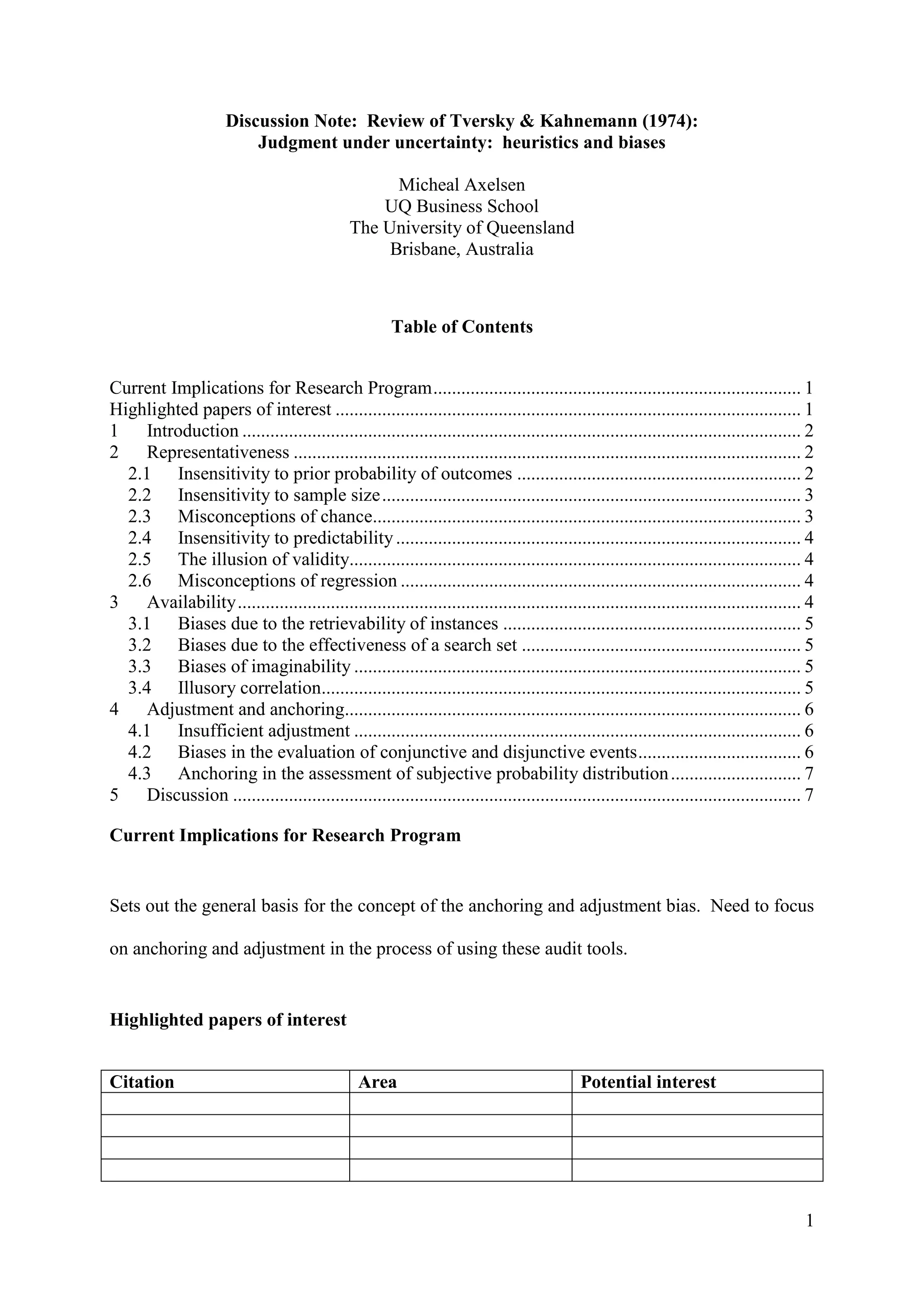 Judgment Under Uncertainty: Anchoring and Adjustment Bias | PDF