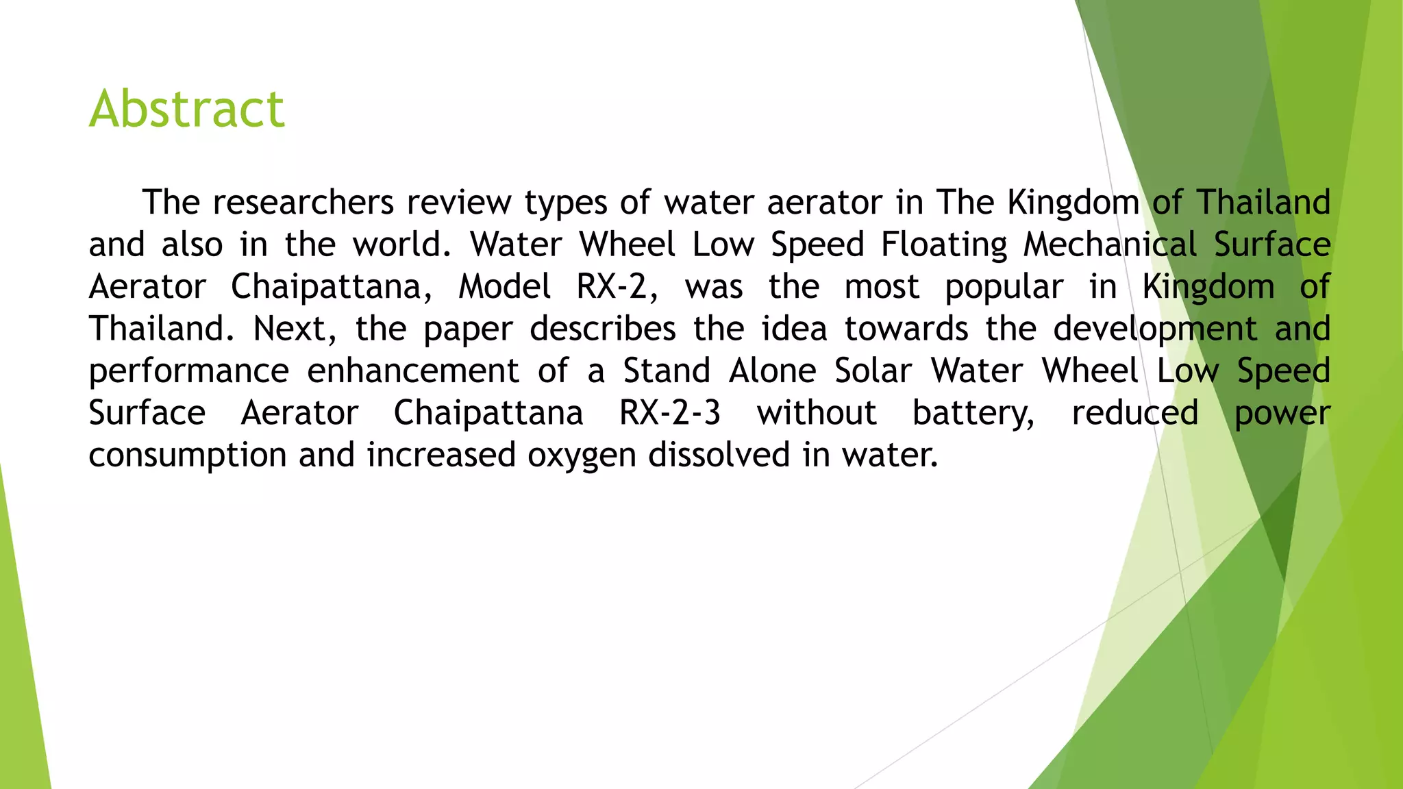Chaipattana Low Speed Surface Aerator PV | PPT