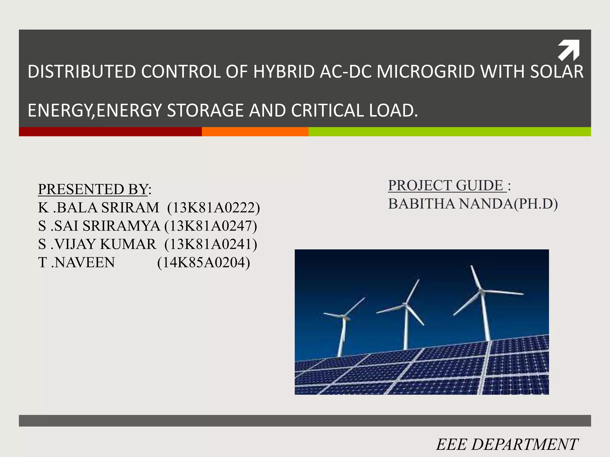 Distributed Control Of Hybrid Ac Dc Microgrid With Solar Energy Energy Storage And Critical Load