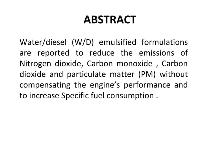 Hydro emulsification in diesel engine | PPT