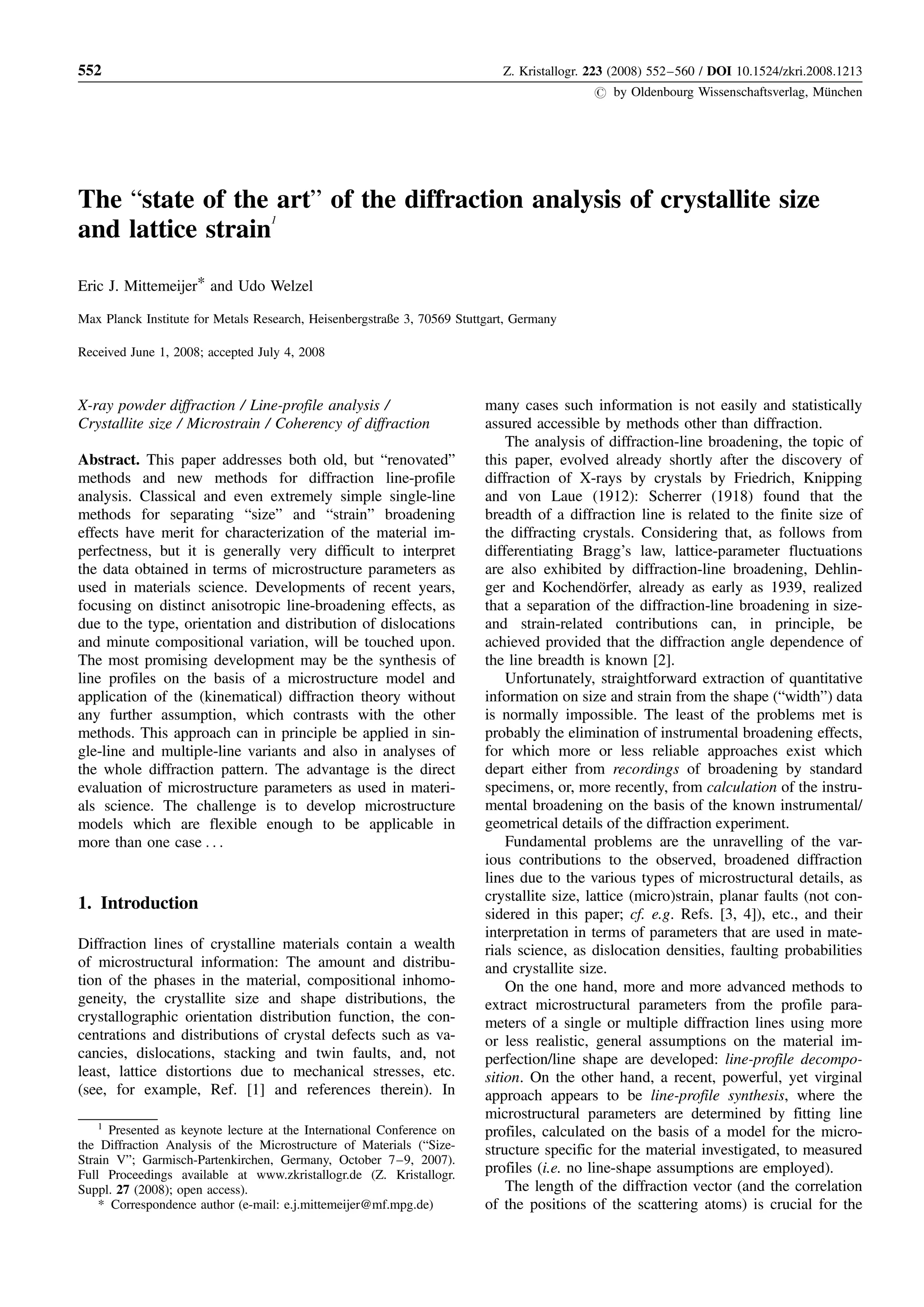 The "state of the art" of diffraction analysis of crystallite size and ...